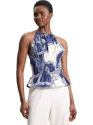 Karen Millen Chain Print Halter Neck Peplum Top - Blue