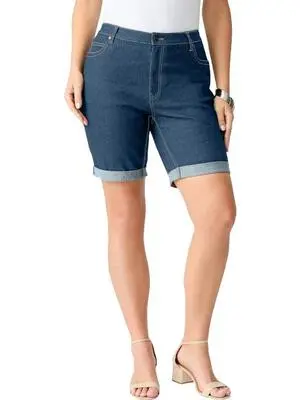 Roaman's Stretch Cuffed Boyfriend Short - Medium Stonewash