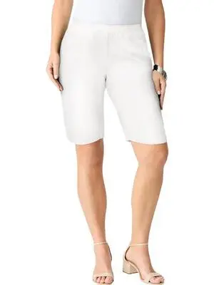 Roaman's Roaman's 7" Cuffed Boyfriend Fit Denim Shorts White Denim