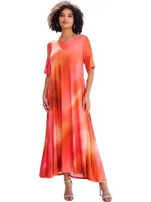 Roaman's Stretch Knit High-low Short Sleeve Maxi Dress - Copper Soft Mist
