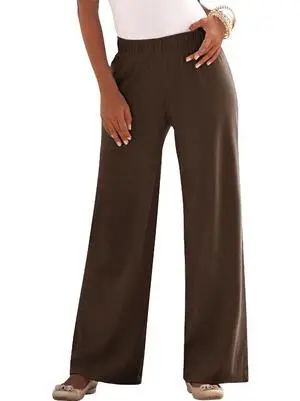 Roaman's Pull-on Wide Leg Soft Knit Pant - Chocolate