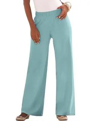ROAMAN'S Pull-on Wide Leg Soft Knit Pant - Cool Sage