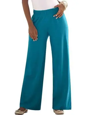 ROAMAN'S Pull-on Wide Leg Soft Knit Pant - Deep Teal