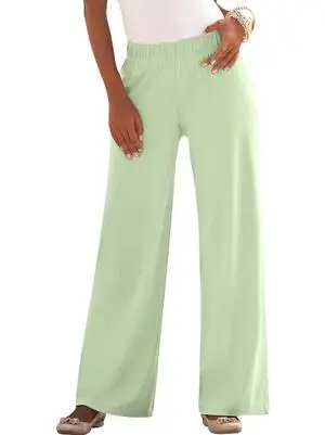Roaman's Pull-on Wide Leg Soft Knit Pant - Green Mint