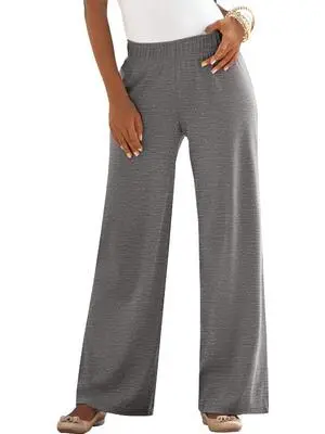 Roaman's Pull-on Wide Leg Soft Knit Pant - Heather Charcoal