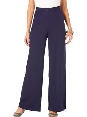 Roaman's Pull-on Wide Leg Soft Knit Pant - Navy