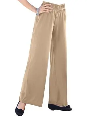 ROAMAN'S Pull-on Wide Leg Soft Knit Pant - New Khaki