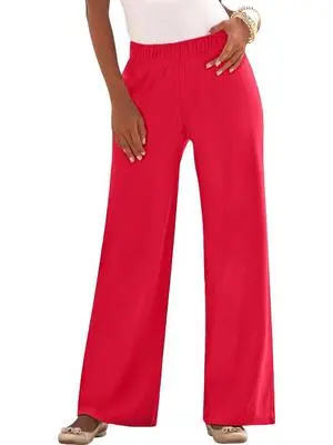 Roaman's Pull-on Wide Leg Soft Knit Pant - Vivid Red