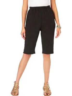 Roaman's Soft Knit Pull-on Bermuda Shorts - Black