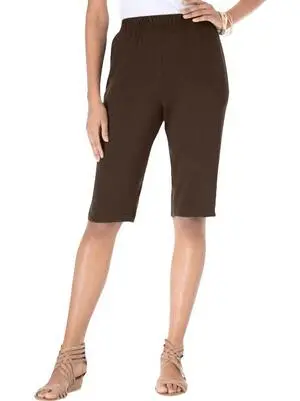 Roaman's Soft Knit Pull-on Bermuda Shorts - Chocolate