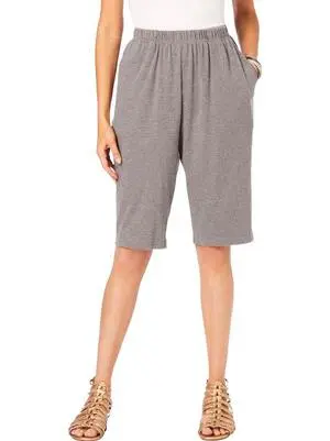 Roaman's Soft Knit Pull-on Bermuda Shorts - Medium Heather Grey