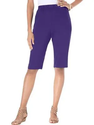 Roaman's Roaman's Soft Knit Pull-On Bermuda Shorts Midnight Violet