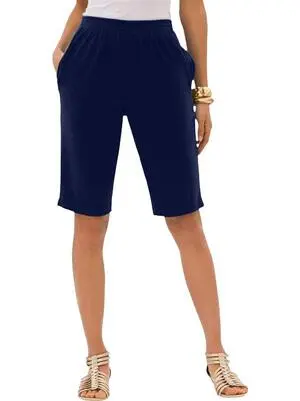Roaman's Soft Knit Pull-on Bermuda Shorts - Navy