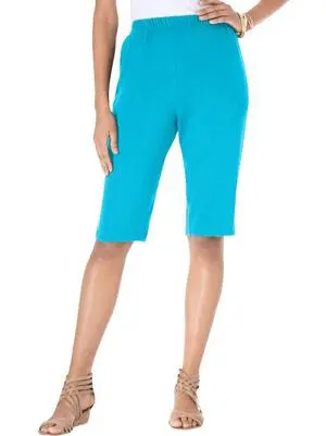 Roaman's Soft Knit Pull-on Bermuda Shorts - Ocean