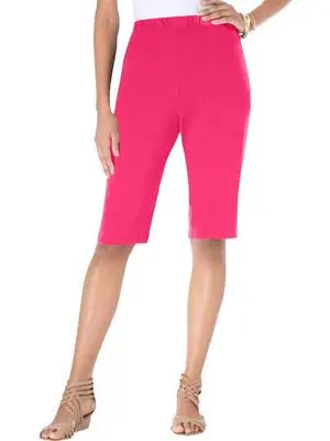 Roaman's Soft Knit Pull-on Bermuda Shorts - Pink Burst
