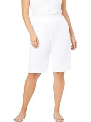 Roaman's Soft Knit Pull-on Bermuda Shorts - White