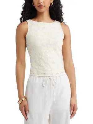 OPEN EDIT Sleeveless Lace Shell - Ivory