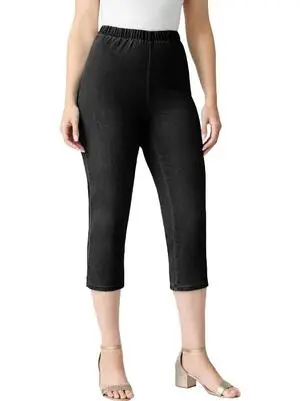 Roaman's Comfort Stretch Capri Jeans With Side Slits - Black Denim