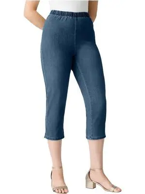 Roaman's Roaman's Comfort Stretch Capri Jeans With Side Slits Medium Stonewash
