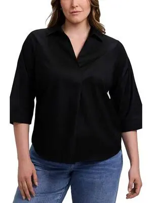 Foxcroft Cleo Pleated Cotton Blend Shirt - Black