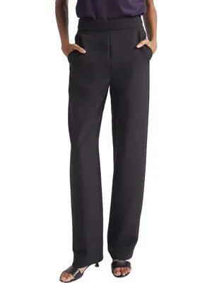 Emporio Armani Stretch Cady Straight Leg Pants - Solid Black