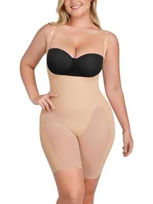 SHAPELLX Open Bust Mid-thigh Shapewear Bodysuit - Beige