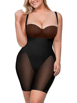 SHAPELLX Open Bust Mid-thigh Shapewear Bodysuit - Black