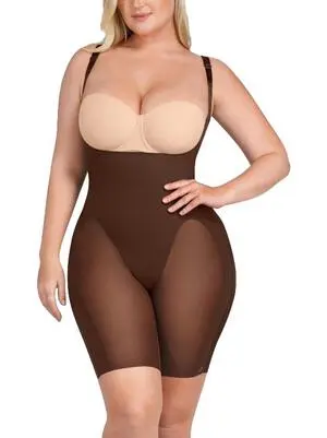 SHAPELLX Open Bust Mid-thigh Shapewear Bodysuit - Brown