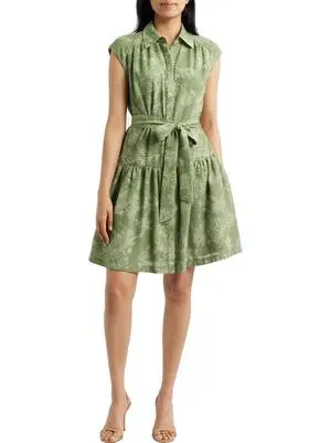 Julia Jordan Floral Cap Sleeve Shirt Dress - Green Multi