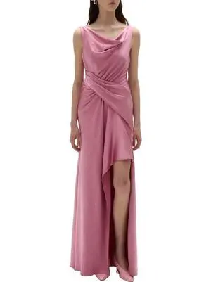 Amsale Satin Draped Gown - Rose