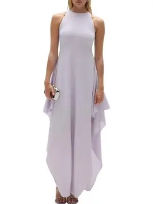 Amsale Pebble Crepe Halter Dress With Side Cascade Drape - Lilac