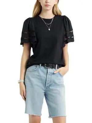 Treasure & Bond Flutter Sleeve Eyelet Top - Black