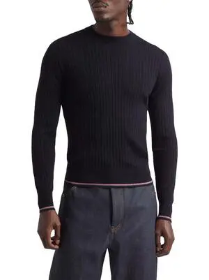 Thom Browne Ribbed Wool Blend Sweater With Rwb Tipping - Navy