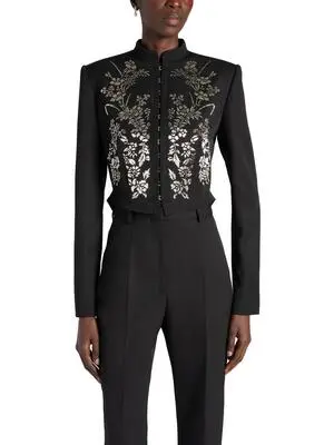 Alexander McQueen Beaded Floral Hook & Eye Wool Jacket - Black