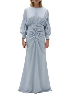 Amsale Pebble Crepe Gathered Gown - Ice