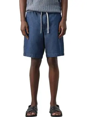 Mango Cotton Blend Drawstring Bermuda Shorts - Dark Blue