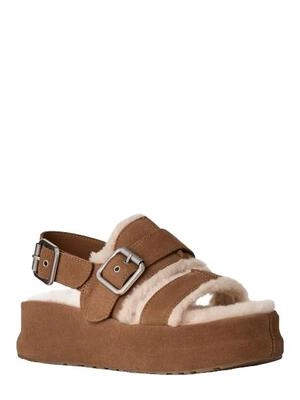 UGG Enwrap Genuine Shearling Lined Slingback Sandal - Chestnut