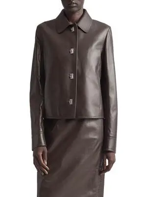 FERRAGAMO Boxy Lambskin Leather Jacket With Gancio Turnlock Closures - Expresso/espresso