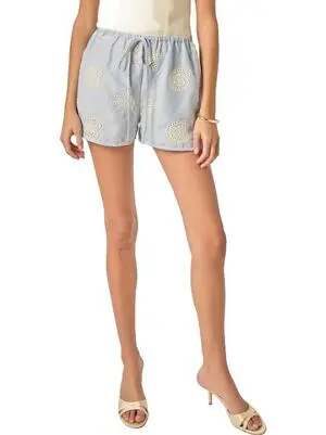 English Factory Striped Floral Eyelet Shorts - Blue