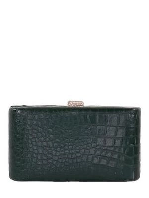 Badgley Mischka Lula Croc Embossed Leather Minaudière - Emerald