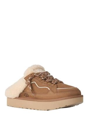 UGG Lowmel Genuine Shearling Lined Lace-up Mule - Chestnut