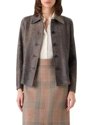 Akris Relaxed Fit Waxed Leather Jacket With Glossy Buttons - Bark