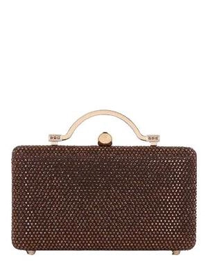 Badgley Mischka Jude Crystal Minaudiere With Outer Pocket - Brown