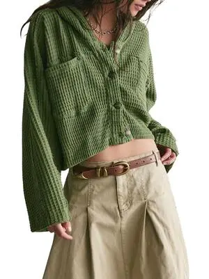 FREE PEOPLE Free People Waffle Knit Hooded Cardigan