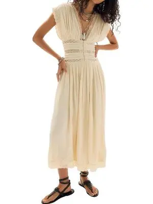 Free People Eyelet Trim V-neck Midi Dress - Sandshore