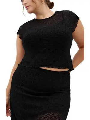 City Chic Brie Lace Knit Top - Black