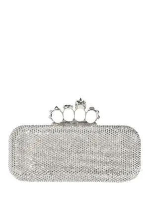 Alexander McQueen Long Knuckle Crystal Embellished Suede Clutch - Lead