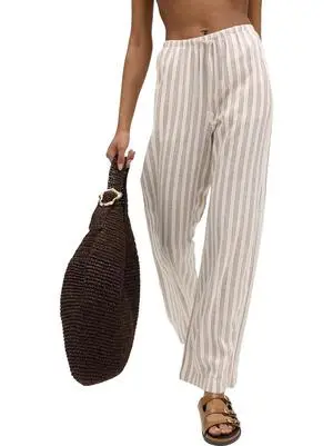 M&s Wide Leg Linen Blend Pants - Brown/multi