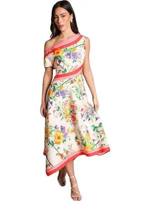 Coast Off-shoulder Floral Print Satin Midi Dress - Ivory