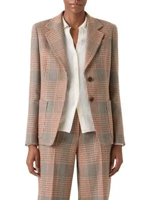 Akris Glen Plaid Stretch Wool Jacket - Beige-mocca-orange
